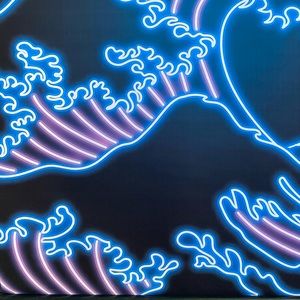 Art | Cute Neon Poster Scroll Tidal Wave Japanese Style Retro Stylish ...